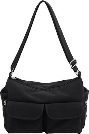 Generic Sac &agrave; bandouli&egrave;re tendance en nylon avec fermeture &eacute;clair - Grande capacit&eacute; - Sangle r&eacute;glable - Pour l&eacute;cole, le travail, les voyages, Noir, 400.00x250