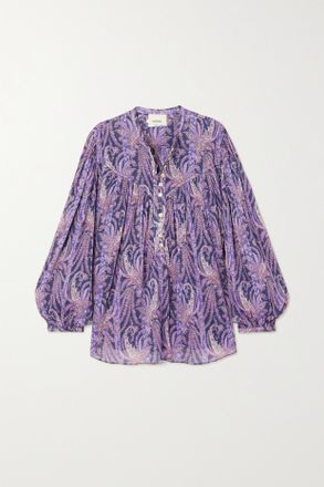 Isabel Marant Kiledia Bluse Aus Einer Baumwoll-seidenmischung Mit Paisley-muster Und Falten - Lila