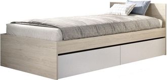 PEGANE Pegane - Lit adulte couchage 90X190 coloris chêne naturel, blanc avec 2 tiroirs - Longueur 194 x Profondeur 95 x Hauteur 67 cm