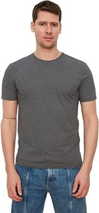 Trendyol Anthracite Basic Male Slim Fit 100% Coton à Manches Courtes Bicycle T-Shirt, Anthrazit, S Homme