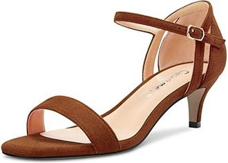 Castamere Femmes Mi Talon Heel Ouvert Bout Lanières Cheville Sandales Mariage Danse 5 CM Heels Marron Foncé 38 EU