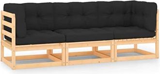 vidaXL Bois de Pin Solide Salon de Jardin 3 pcs avec Coussins Meubles dExt&eacute;rieur Mobilier de Patio Ensemble de Meubles de Terrasse