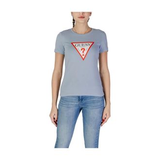 Guess Femme, Tops, Bleu, Taille: 40 FR Triangle Logo Tee Short Sleeve Crew Neck TShirt