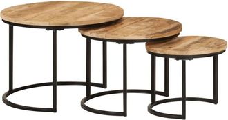 Les Tendances Tables gigognes 3 pcs bois de manguier massif brut