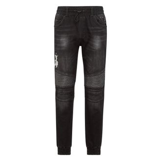 Philipp Plein Homme, Jeans, Noir, Taille: W32 Pantalon de surv&ecirc;tement en denim &agrave; panneaux