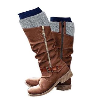 Generic Bottes montantes pour femme 2025, pull tricot&eacute; tendance avec boucles &agrave; fermeture &eacute;clair lat&eacute;rale, bottes dhiver &agrave; talon &eacute;pais et bout rond confortable