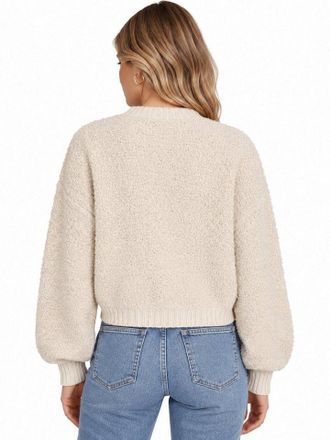 Sublevel Cardigan Damen Strickjacke Pullover Jacke angehem weich Boucl&eacute;-Garn Perfekte Passform Hochwertige Verarbeitung, Boucl&eacute;-Garn, Ballon&auml;rmel