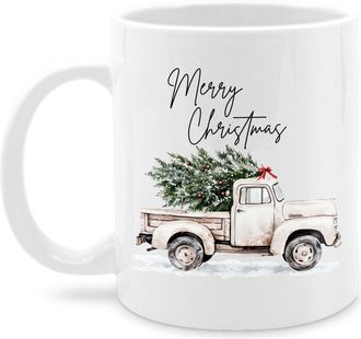 Shirtracer Tasse Tassen 325ml - Weihnachtstasse - Motiv Merry Christmas Truck Geschenke Weihnachtsmotiv Geschenk Weihnachten I Winter Geschenk Weihnachtszeit I W