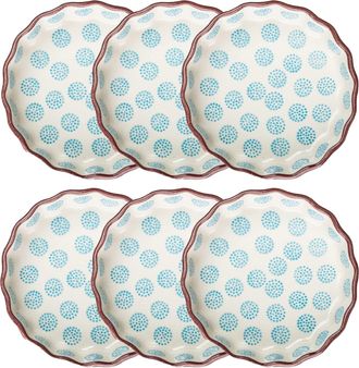 Tranquillo 6er Set Tarteletteform aus Steinzeug mit handgestempeltem Print weiß/blau RETRO, Ø11 x 3 cm