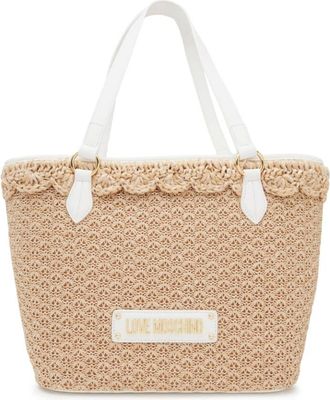 Moschino Femme, Sacs, Beige, Taille: ONE Size Logo Tag Rafia Tote Bag