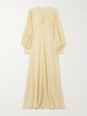 Chlo&eacute; Robe Midi En Satin De Soie Jacquard Fleuri - Jaune