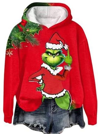 Generic Le Grinch Sweat A Capuche Femme Pulls Noël Chaud Vetement 2025 Hiver Sweatshirts Plaid Pyjama Christmas Deguisement Pilou Costume Noel Femmes Oversize