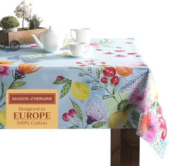 Maison d'Hermine Jardin DEte - Mint Nappe 100% Coton pour Cuisine D&icirc;ner Table D&eacute;coration de F&ecirc;te Mariage, f&ecirc;te m&egrave;res Printemps/&eacute;t&eacute; (Rectangle, 160cm x 220cm)