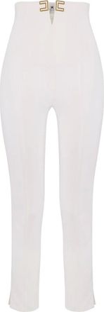 Elisabetta Franchi Femme, Pantalons, Blanc, Taille: 42 FR Double Crepe Stretch Pantalons