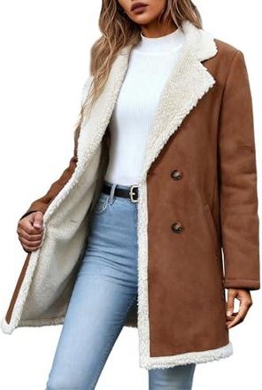 Generic Vestes en polaire pour femmes, manteau long d&eacute;contract&eacute; avec revers crant&eacute;, manteau dhiver chaud pour lext&eacute;rieur, mode dautomne 2026, marron, XXL