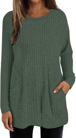 Generic Pull long décontracté pour femme - Pull en tricot surdimensionné - Élégant - Avec poches - Couleur unie - Manches longues - Pour lhiver - Coupe ample 