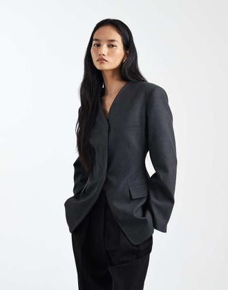 Asos High Break Point - Blazer sans col - Gris