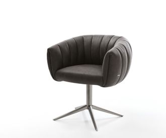 DELIFE Drehstuhl Jada-Flex Mikrofaser Anthrazit Vintage Fu&szlig;kreuz Graphit 360&deg; drehbar Wippfunktion Taschenfederkern, Esszimmerst&uuml;hle