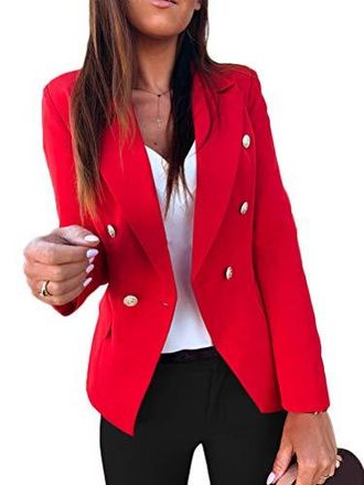 ORANDESIGNE Femme &Eacute;l&eacute;gant Blazer &agrave; Manches Longues Casual Revers OL Bureau Affaires Veste De Costume Manteau Slim Fit Cardigan Blouson Jacket B Rouge 40