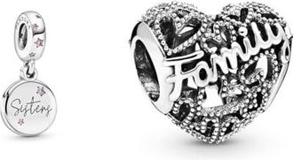 Pandora Pandora Charm 798012FPC breloque Sisters pour femme & Charm 798571C00 Breloque en argent pour la famille du coeur de la femme