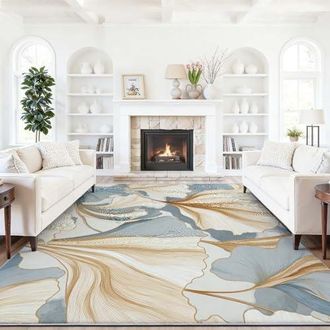 Generic Moderne Antid&eacute;rapant Tapis Gris - Doux R&eacute;sistant Lavable en Machine Tapis &agrave; Motif Plante Luxueux Feuilles Lignes Poil Ras Moquette pour Salon Chambre 