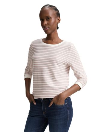 Tom Tailor Tom Tailor Damen Raffarm & Streifenmuster Sweatshirt, 38543-rose White Structured Stripe, XL