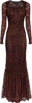 Etro Robe longue en jersey avec dentelle florale - Femme - Robes - Brun - Taille: 40 FR