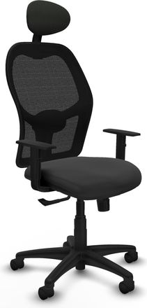 Piqueras y Crespo Schreibtischstuhl aus grauem Netzstoff, mit 1D-Armen, h&ouml;henverstellbare Lendenwirbelst&uuml;tze und festes Kopfteil, ausgestattet mit 3 Positionen und Schn