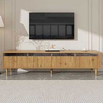 Generic TV-Lowboard 178 cm Holzoptik mit 4 Acrylschubladen, Metallf&uuml;&szlig;en, Kabelmanagement, TV-Schrank bis 80 Zoll, Fernsehschrank TV-Board Sideboard Medienboar