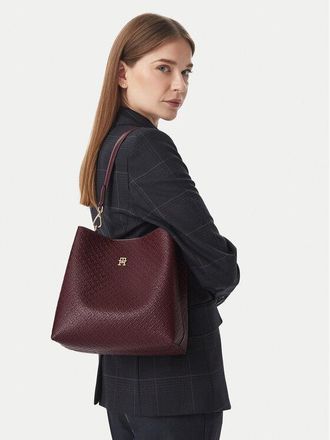 Tommy Hilfiger Handtasche Th Icon Shoulder Bag Mono AW0AW19000 Dunkelrot