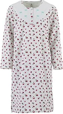 Zeitlos Chemise de nuit thermique à manches longues pour femme Motif fleurs brodées M-2XL, blanc cassé, XL