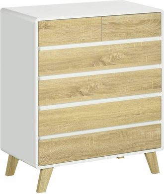 HOMCOM Commode design scandinave - 6 tiroirs - MDF panneaux blanc aspect chêne clair