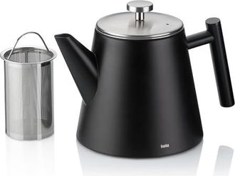 KELA Teekanne mit Siebeinsatz, Edelstahl Teekanne 1l MODENA, doppelwandige Tee Kanne für losen Tee und Teebeutel, Teebereiter, schwarz matt