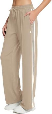 Baleaf Pantalon de jogging pour femme - Jambe droite - Pantalon de sport avec fermeture éclair - Pantalon de jogging respirant avec rayures, jaune/blanc, M