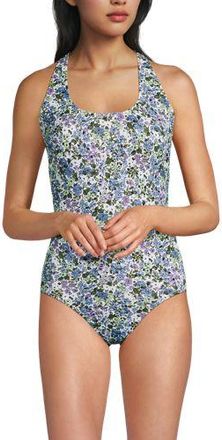 Lands End Komfort-Badeanzug mit gekreuzten Tr&auml;gern, hohes Bein, in Lang-Gr&ouml;&szlig;e, Damen, Gr&ouml;&szlig;e:48 regular, Wei&szlig;, Nylon-Mischung, by Lands End