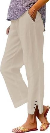 Generic Pantalon d&eacute;t&eacute; 7/8 pour femme - L&eacute;ger - Avec cordon de serrage et poches - Pantalon en coton et lin - Pantalon &eacute;l&eacute;gant et a&eacute;r&eacute; - D&eacute;contract&eacute; - Conforta