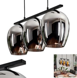 HOFSTEIN Pendelleuchte Vevino, H&auml;ngeleuchte aus Metall/Glas in Schwarz/Chromfarben, Leuchte im Vintage/Retro Design, Schirme aus Glas (&Oslash; 20 cm), 3-flammig, H&ouml;h