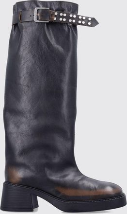 Miista Bottes de motard hauteur genou en cuir vieilli bicolore