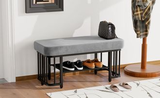 tidyard Schuhbank mit Sitzfl&auml;che, Moderne Flurbank aus Samt und Metall, verstellbare F&uuml;&szlig;e, platzsparend f&uuml;r Flur, Schlafzimmer und kleine Wohnungen, Grau und 