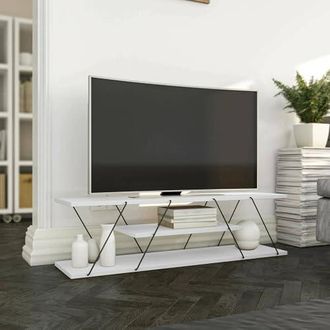 Dmora TV-M&ouml;bel Lysithea 120x30x33 cm Wei&szlig; 3 B&ouml;den 2 F&auml;cher
