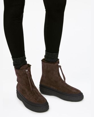 Arket Chunky Stiefel Aus Spaltvelours -Braun