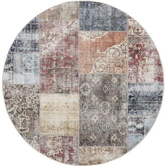 benuta Basic Waschbarer Teppich George - Multicolor 120 cm Rund - Kunstfaser - Rund & im Style: Vintage, Ethno-Style, Shabby Chic - Pflegeleicht f&uuml;r