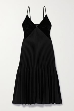 Proenza Schouler Wren Midikleid Aus Recyceltem Cr&ecirc;pe Mit Samtbes&auml;tzen Und Plissee - Schwarz