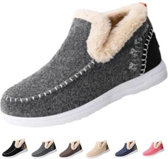 Generic Bottes orthop&eacute;diques confortables en polaire &agrave; enfiler, chaussures plates antid&eacute;rapantes avec doublure en peluche chaude pour femme, bottines dhiver c