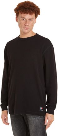 Tommy Jeans Herren Langarmshirt Waffle Tee Regular Fit, Schwarz (Black), XL