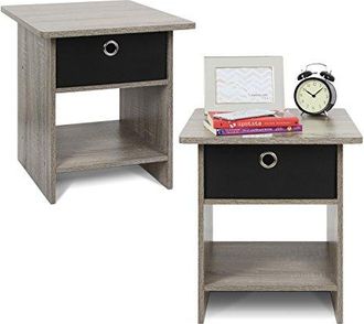 Furinno Dario Beistelltisch / Nachttisch Aufbewahrungsregal mit Schublade, Franz&ouml;sische Eiche/Schwarz, 39.4 x 39.4 x 45.2 cm, 2er Set