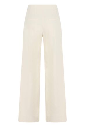 Veronica Beard Womens Trousers Wide-Leg Ecru Cotton