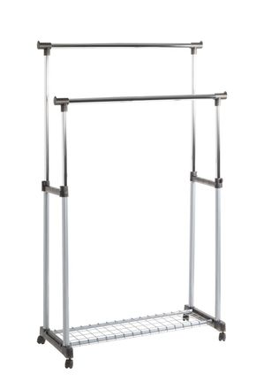 Haku M&ouml;bel Rollgarderobe alu, Chrom, grau, Kunststoff, Metall - Ma&szlig;e: B 95 cm x H 95-170 cm x T 43 cm, Style: Modern