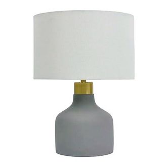 Relaxdays Tischlampe, Betonfu&szlig;, Stoffschirm, E27, HxD: 35 x 25 cm, Nachttischlampe mit Kabel, Schlafzimmer, grau/wei&szlig;