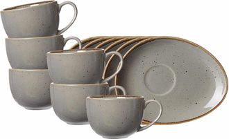 Ritzenhoff & Breker Taste Kaffeetassen mit Untertassen 6er Set | 200 ml | Geschirrset mit unregelm&auml;&szlig;igen Farbkanten und Farbsprenkeln | Ovale Form | Porzellan, Sp&uuml;lmaschi